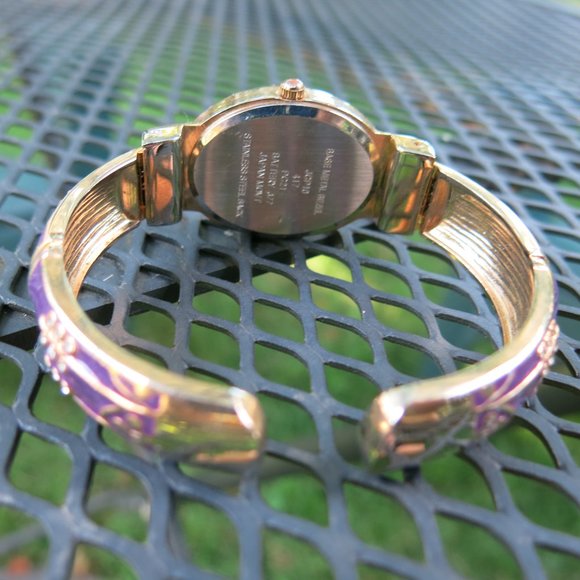 jcpenney | Accessories | Purple Gold Crystals Hinged Bangle Watch ...